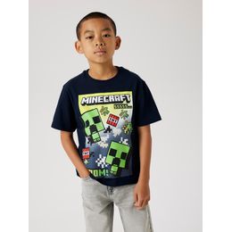name it Jungen T-Shirt "NKMMUS f&uuml;r Jungen mit Minecraft-Print und elastischem Bund", blau, Gr. 146, bedruckt, Jersey, Obermaterial: 95% Baumwolle, 5%