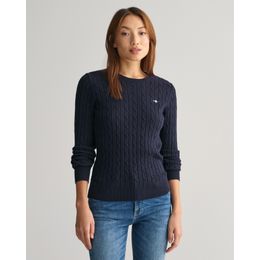 Gant Damen Strickpullover "STRETCH COTTON CABLE C-NECK", blau, Gr. XS, Zopfmuster, Strick, Obermaterial: 88% Baumwolle, 10% Polyamid, 2% Elasthan,