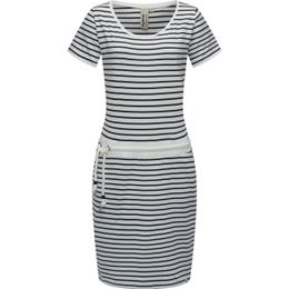 Ragwear Damen Sommerkleid "Baomi", wei&szlig;, Gr. XS, 100% Baumwolle, Kleider, gestreiftes Damen Minikleid mit Taillenkordel und Taschen