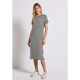 Street One Damen Shirtkleid, schwarz, Gr. 44, gestreift, Stoff, 95% Viskose, 5% Elasthan, Kleider, mit Rundhalsausschnitt