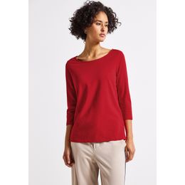 Street One Damen Langarmshirt, rot, Gr. 44, unifarben, Web, 50% Baumwolle, 50% Modal, Shirts, aus Baumwolle mit Stretchante