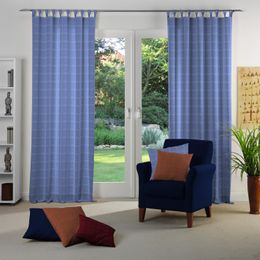 Vorhang WIRTH, B:132cm H:245cm, blau, Chenille, Polyacryl, Wohnzimmer, Gardinen, "Toco-Karo"