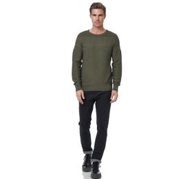 Rusty Neal Herren Strickpullover, gr&uuml;n, Gr. XXL, unifarben, 100% Baumwolle, Pullover, mit aufwendigem Strickmuster