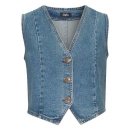 Buffalo Damen Jeansweste, blau, Gr. 46, unifarben, Denim/Jeans, Obermaterial: 98% Baumwolle, 2% Elasthan, Westen, in verk&uuml;rzter L&auml;nge, figurbetonende