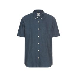 Camel Active Herren Kurzarmhemd, blau, Gr. L, unifarben, Web, Obermaterial: 59% Leinen, 41% Baumwolle, Hemden, mit Brust Tasche