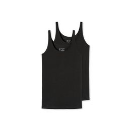 Schiesser Damen Unterhemd "T-Shirt 2er Pack", Gr. S, schwarz, Obermaterial: 95% Baumwolle CO. 5% Elasthan EL., Unterhemden