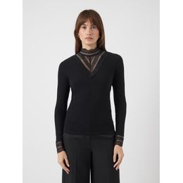 Y.A.S Damen Spitzenshirt "YASELLINA LS HIGH NECK TOP S. NOOS", schwarz, Gr. XXL, unifarben, Jersey, Obermaterial: 95% Viskose, 5% Elasthan, Shirts