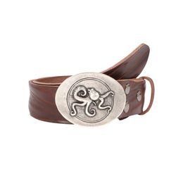 Damen Lederg&uuml;rtel, braun, Gr. 115, RETTUNGSRING G&Uuml;RTEL, unifarben, Leder, G&uuml;rtel, mit austauschbarer Schlie&szlig;e &raquo;Oktopus Oval Silber&laquo;