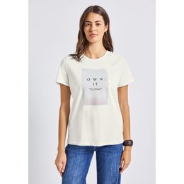 Street One Damen T-Shirt, wei&szlig;, Gr. 42, bedruckt, Web, 100% Baumwolle, Shirts, aus reiner Baumwolle