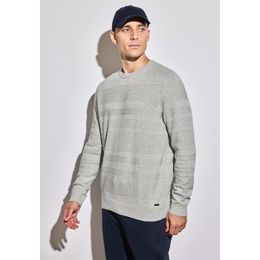 Street One MEN Herren Rundhalspullover, grau, Gr. L, unifarben, Web, 100% Baumwolle, Pullover, aus reiner Baumwolle