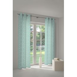 Vorhang Adam, B:145cm H:145cm, blau, Jacquard, Baumwolle (Bio-Baumwolle), Wohnzimmer, Gardinen, "Retro Floret", aus 100% Bio-Baumwolle