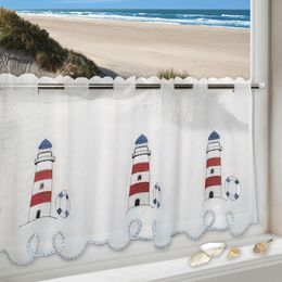 Scheibengardine, B:85cm H:45cm, wei&szlig;, Delindo Lifestyle, Voile, Polyester, K&uuml;che, Gardinen, "LEUCHTTURM", HxB: 45x115, mit Stangendurchzug, f&uuml;r die