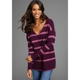 Laura Scott Damen Streifenpullover, lila, Gr. 42, gestreift, mehrfarbig, Strick, Obermaterial: 50% Viskose, 26% Polyamid, 24% Polyester, Pullover,