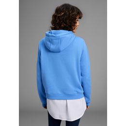 DELMAO Damen Kapuzensweatshirt, blau, Basic, Gr. 40, unifarben, angeraute Sweatware, Obermaterial: 60% Baumwolle, 40% Polyester, Sweatshirts,