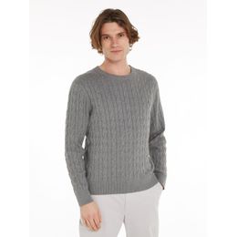Tommy Hilfiger Herren Strickpullover "CLASSIC CABLE CREW NECK mit Strukturstrick und Flaglabel", grau, Gr. XL, Obermaterial: 100% Baumwolle,