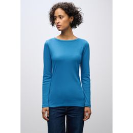 Street One Damen Langarmshirtpolaris blau, Gr. 42, unifarben, Stoff, 50% Baumwolle, 50% Modal, Shirts, im soften Baumwoll-Mix