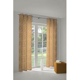 Vorhang Adam, B:145cm H:245cm, gelb, Jacquard, Baumwolle (Bio-Baumwolle), Wohnzimmer, Gardinen, "Flower Cuv&eacute;e", aus 100% Bio-Baumwolle