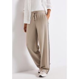 Street One Damen Stoffhose, beige, Gr. 36, unifarben, Web, Obermaterial: 67% Polyamid, 28% Viskose, 5% Elasthan, Hosen, mit Gallonstreifen