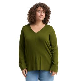 Tom Tailor PLUS Damen Strickpullover, gr&uuml;n, Gr. 54, unifarben, Strick, Obermaterial: 85% Viskose, 15% Polyamid, Pullover, mit Ziernaht