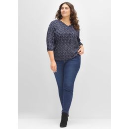 sheego Damen Druckbluse, blau, Gr. 50, gebl&uuml;mt, gemustert, mehrfarbig, 100% Viskose, Blusen