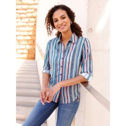 Casual Looks Damen Hemdbluse, blau, Gr. 52, gemustert, gestreift, mehrfarbig, 100% Viskose, Blusen
