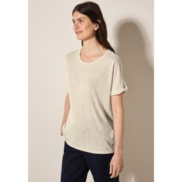Cecil Damen T-Shirt, beige, Gr. XL, gl&auml;nzend, Stoff, 55% Polyester, 45% Viskose, Shirts, mit Rundhalsausschnitt