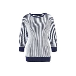 GOLDNER Damen Rundhalspullover "Kurzgr&ouml;&szlig;e Baumwollmix mit Fledermaus&auml;rmeln und Rippstruktur"marine, wei&szlig;, gestreift, Gr. 20, Obermaterial: 55%