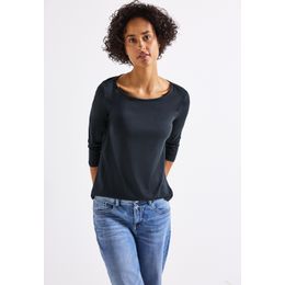 Street One Damen Langarmshirt, blau, Gr. 34, unifarben, Web, 50% Baumwolle, 50% Modal, Shirts, aus Baumwolle mit Stretchante