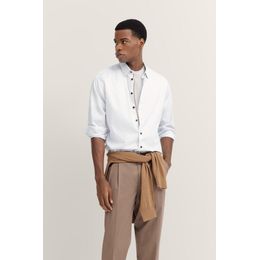 Bugatti Herren Langarmhemd, wei&szlig;, Gr. M, gepunktet, 100% Baumwolle, Hemden, in Satinoptik und mit Under-Button-Down Kragen