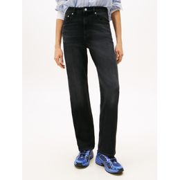 Tommy Jeans Damen Straight-Jeans "LAYLA HR SLIM STR", schwarz, Gr. 31, unifarben, Denim/Jeans, Obermaterial: 99% Baumwolle, 1% Elasthan, Jeans, in