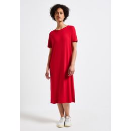 Street One Damen Midikleid, rot, Gr. 38, unifarben, Stoff, 95% Viskose, 5% Elasthan, Kleider, mit Rundhalsausschnitt