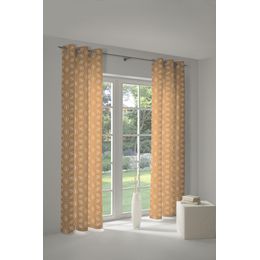 Vorhang Adam, B:145cm H:245cm, gelb, Jacquard, Baumwolle (Bio-Baumwolle), Wohnzimmer, Gardinen, "Retro Floret", aus 100% Bio-Baumwolle