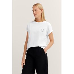 Bugatti Damen T-Shirt, wei&szlig;, Gr. S, unifarben, 100% Baumwolle, Shirts, aus Bio-Baumwolle