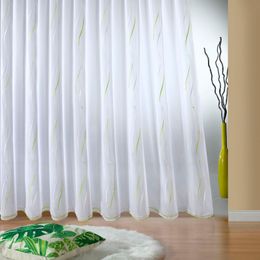 Weckbrodt-Gardinen Gardine WECKBRODT, B:300cm H:145cm, gr&uuml;n, Voile, Polyester, Wohnzimmer, Gardinen, "VIVIEN", echte Stickerei, Voile, Allover, Motiv, Halbtransparent,