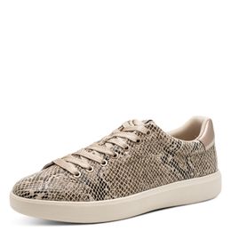 Tamaris Damen Plateausneaker, Gr. 41, beige, Lederimitat, Textil, Reptilienpr&auml;gung, Schuhe, Freizeitschuh, Halbschuh, Schn&uuml;rschuh in veganer