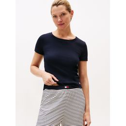 Damen T-Shirt, Tommy Hilfiger Underwear, Gr. S, blau, Rippstrick, Obermaterial: 57% Baumwolle, 38% Polyester, 5% Elasthan, Shirts, mit Ripp-Struktur,