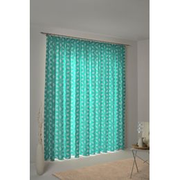 Vorhang Adam, B:145cm H:225cm, blau, Jacquard, Baumwolle (Bio-Baumwolle), Wohnzimmer, Gardinen, "Retro Floret", aus 100% Bio-Baumwolle