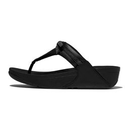 fitflop Damen Zehentrenner "LULU GLITZ BOW", Gr. 39, schwarz, Leder, Glitzer, Schuhe, Slides, Badeschuh mit Glitter