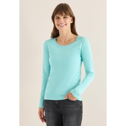 Cecil Damen Langarmshirtsea foam blau, Gr. L, unifarben, Web, 100% Baumwolle, Shirts, Basic