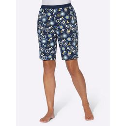 Damen Schlafshorts, Gr. 52, blau, 100% Baumwolle, gebl&uuml;mt, gemustert, mehrfarbig, Hosen