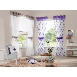 Gardine my home, B:140cm H:245cm, grau, Voile, Polyester, Wohnzimmer, Gardinen, "Villars", Vorhang, Fertiggardine, inkl. 2 Raffhalter, transparent,