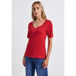 Street One Damen T-Shirt, rot, Gr. 40, unifarben, Web, 50% Baumwolle, 50% Modal, Shirts, im soften Baumwoll-Mix