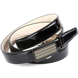 Anthoni Crown Damen Lederg&uuml;rtel, schwarz, Gr. 110, unifarben, Leder, G&uuml;rtel, Schmaler Business-Lacklederg&uuml;rtel, Glasschlie&szlig;e