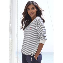 H.I.S. H.I.S Damen Sweatshirt, Gr. 40, blau, Sweatware, Obermaterial: 60% Baumwolle, 40% Polyester, gestreift, Sweatshirts, mit Kordelzug am Saum, Loungewear
