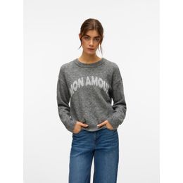 V&eacute;ro Moda VERO MODA Damen Strickpullover "VMAMOREMIO LS O-NECK PULLOVER BOO", silber, Gr. L, gemustert, Strick, Obermaterial: 84% Polyester, 9% Polyacryl, 3%