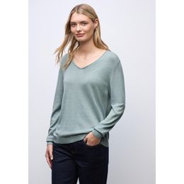 Street One Damen V-Ausschnitt-Pullovernile blau meliert, Gr. 34, unifarben, Stoff, 60% Viskose, 40% Baumwolle, Pullover, Feinstrick