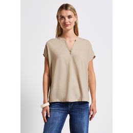 Street One Damen Kurzarmbluse, beige, Gr. 42, unifarben, Stoff, 100% Viskose, Blusen, aus softer Viskose