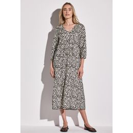 Street One Damen Midikleid, beige, Gr. 36, bedruckt, Stoff, 88% Viskose, 12% Polyamid, Kleider, mit grafischem Muster