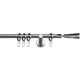 Gardinenstange Indeko, L:160cm &Oslash;:16mm, silber, Stahl, Wohnzimmer, Gardinenstangen, "Genf", Komplett-Set inkl. Ringen und Montagematerial