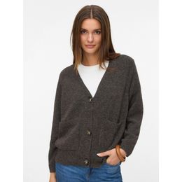Véro Moda VERO MODA Damen Strickjacke "VMBOOM LS V-NECK BUTTON CARDIGAN GA NOOS", braun, Gr. L, meliert, Strick, Obermaterial: 85% Polyester, 7% Polyacryl, 5%